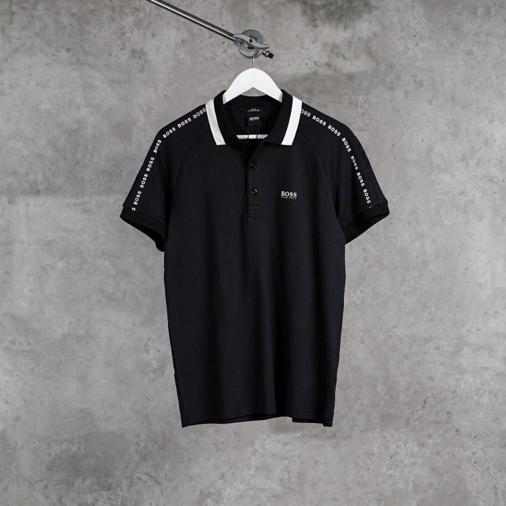 Jual Polo HUGO BOSS TEXT LINE SHOULDER WHITE BLACK POLO 100% ORIGINAL ...