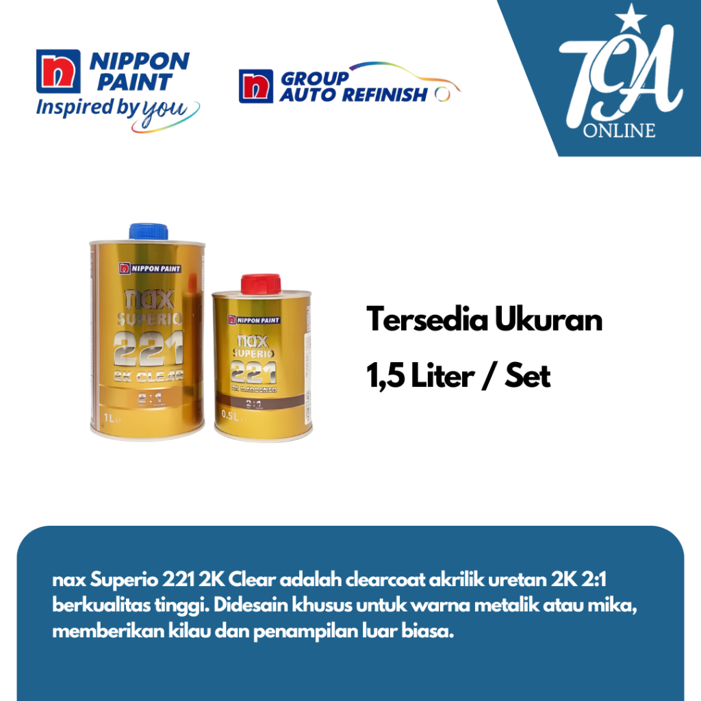 Jual NIPPON PAINT AUTO REFINISH Nax Superio 221 2K Clear Coat 1,5 Liter / Set | Shopee Indonesia