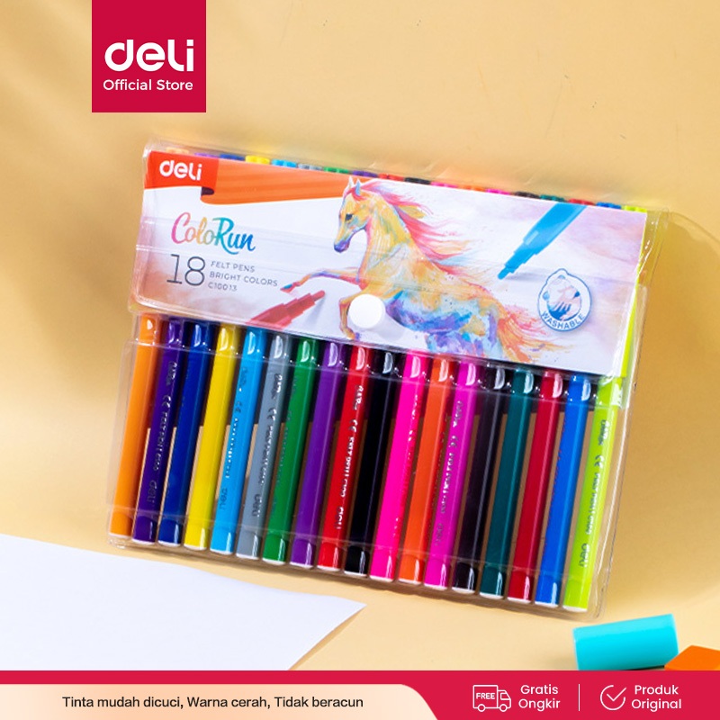Jual Deli Spidol Warna - Felt Pen dapat dicuci 1.0mm 12 Warna EC10003 ...