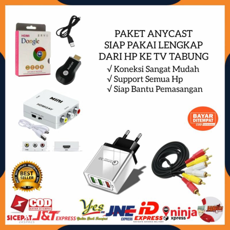 Jual PAKET LENGKAP ANYCASH DONGEL MIRRNG HP KE TV TABUNG ANYCAST DONGLE KEPALA ADAPTOR 3 PORT ...