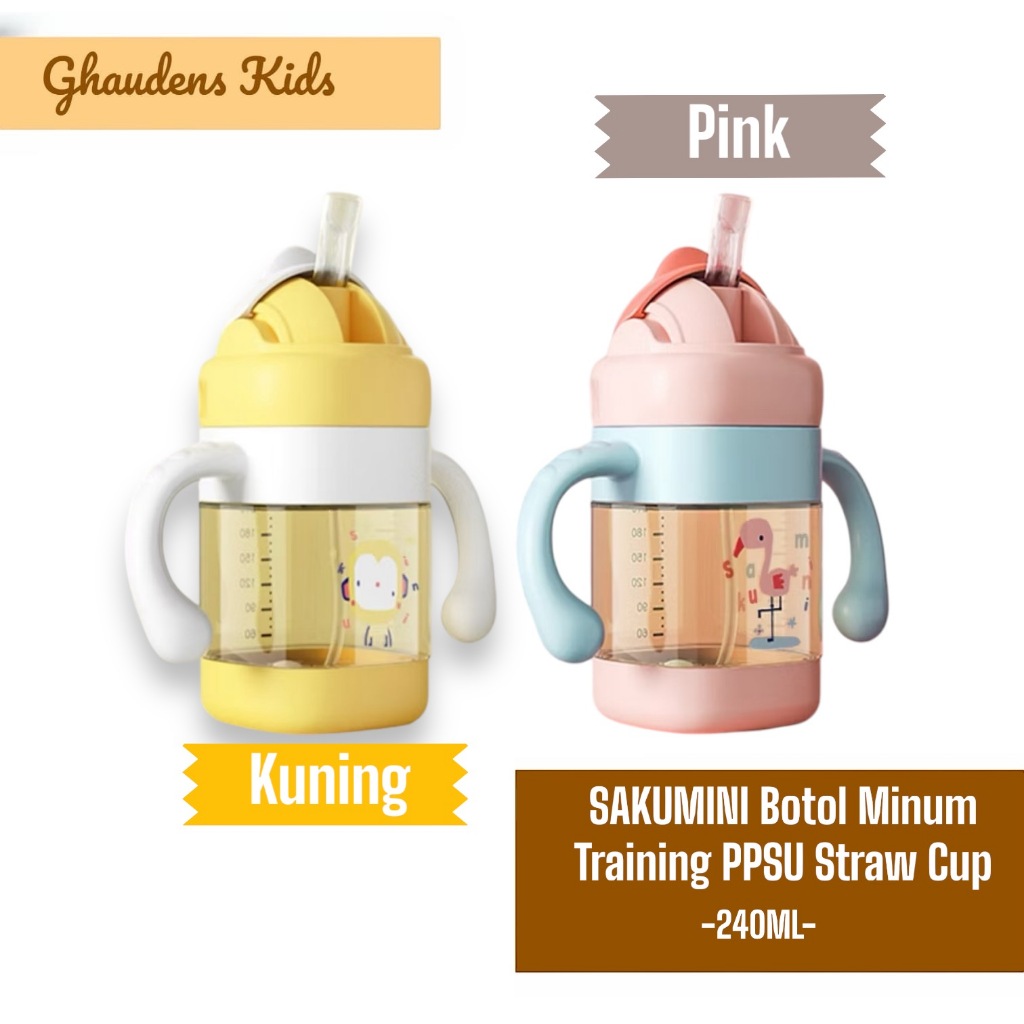 Jual Sakumini Baby Botol Minum Sedotan Training PPSU 240ml Straw Cup/ Training Cup/ Botol Minum ...