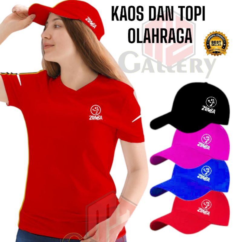 Jual COD SATU SET KAOS DAN TOPI OLAHRAGA WANITA ZUMBA BAJU SPORT ...
