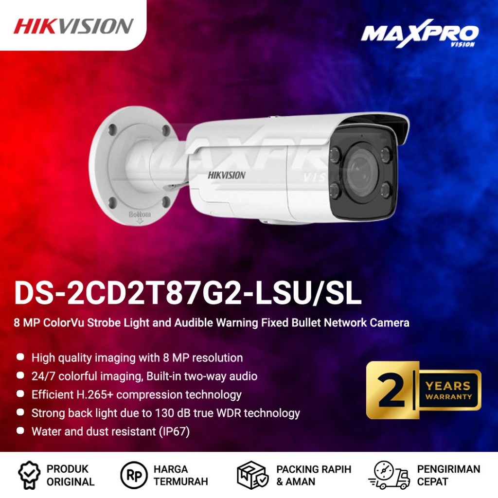 Jual DS-2CD2T87G2-LSU/SL - HIKVISION IP 8MP HYBRID COLORVU TWO WAY AUDIO BULLET CAMERA | Shopee ...