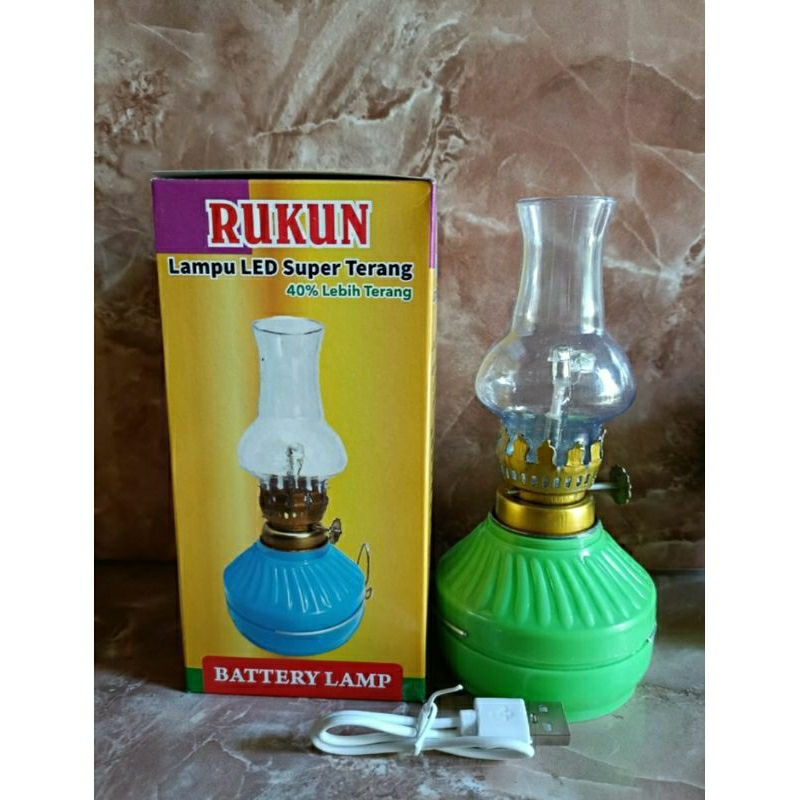 Jual lampu teplok 2 led baterai charge 2000 mah retro jadul plastik ...