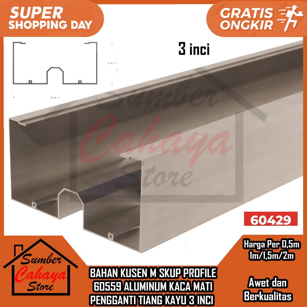 Jual Bahan Kusen M 60429 Skrup Aluminium Alumunium 3" In Inci Inchi Inch Batangan Almanium Brown ...