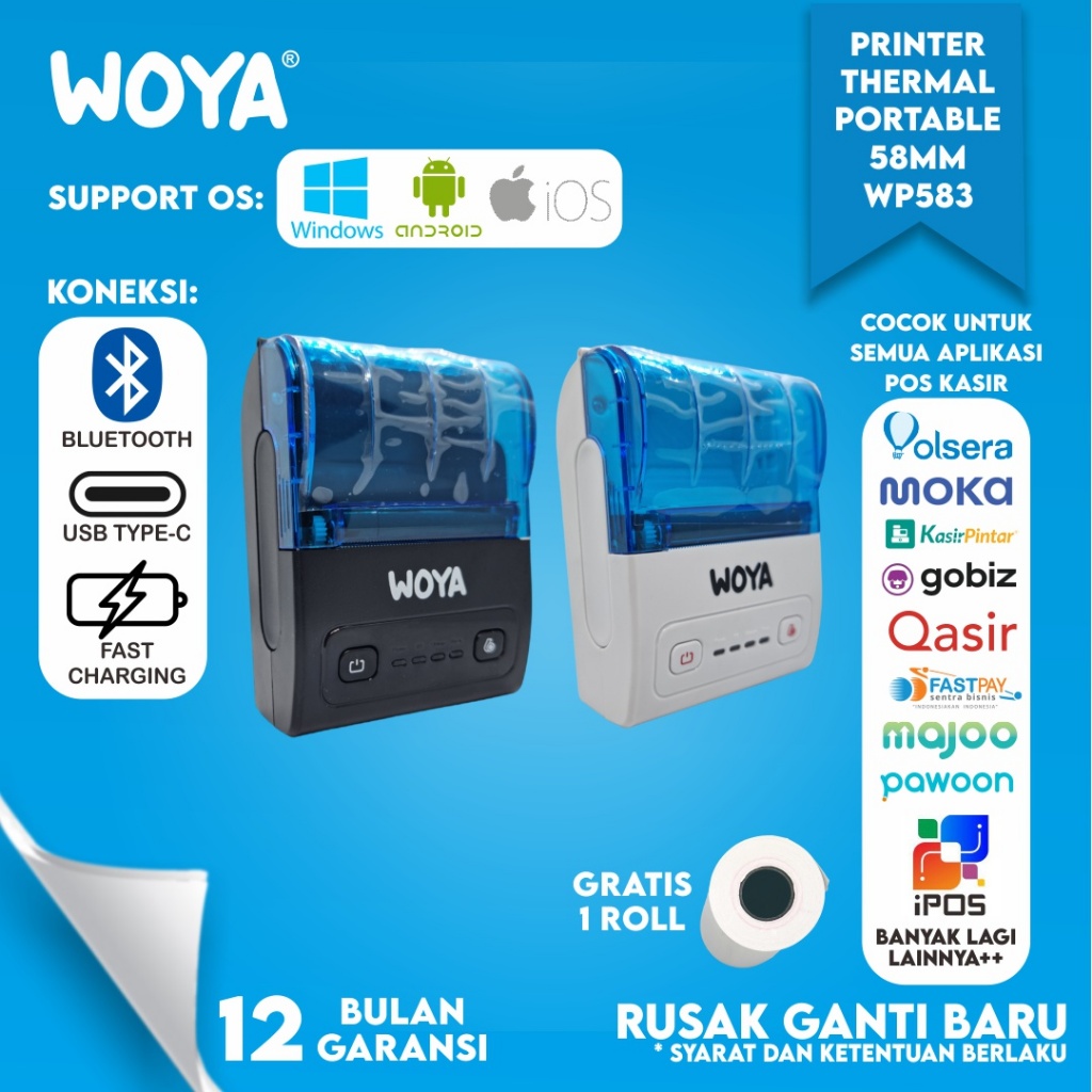 Jual WOYA PRINTER BLUETOOTH MINI PORTABLE MOBILE PRINTER THERMAL 58MM ...