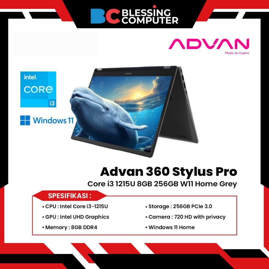 Jual Advan 360 Stylus Pro Core i3 1215U 8GB 256GB W11 Home Grey ...