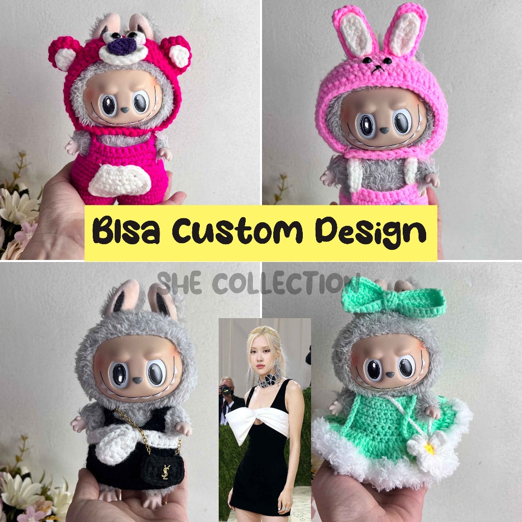 Jual Baju Labubu, topi dan tas rajut Labubu custom baju dress outfit ...