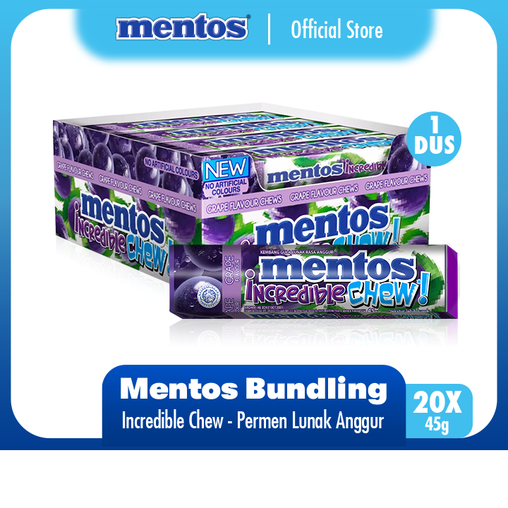 Jual Mentos Incredible Chew Grape 900g - Permen Mint Rasa Anggur (1 Box ...