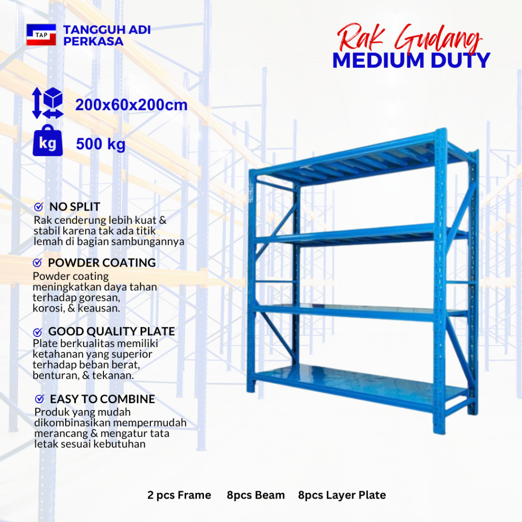Jual RAK GUDANG BESI MEDIUM DUTY 4 SUSUN 2 METER 500KG | Shopee Indonesia