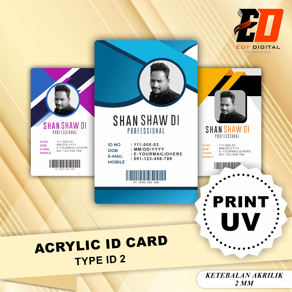 Jual [Print UV] ID Card Custom Type ID 2 ID Card Perusahaan Instansi Organisasi Akrilik Print UV ...