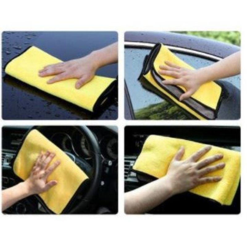 Jual Kain Lap Mobil Microfiber 30x 60 Jumbo Warna Kuning Abu Car Wipe ...