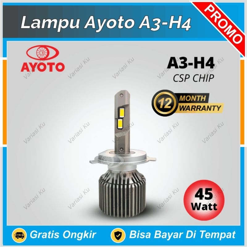 Jual LAMPU UTAMA MOBIL AYOTO A3 H4 CSP SUPER TERANG 2 WARNA PUTIH KUNING KAKI 3: BRIO MOBILIO ...