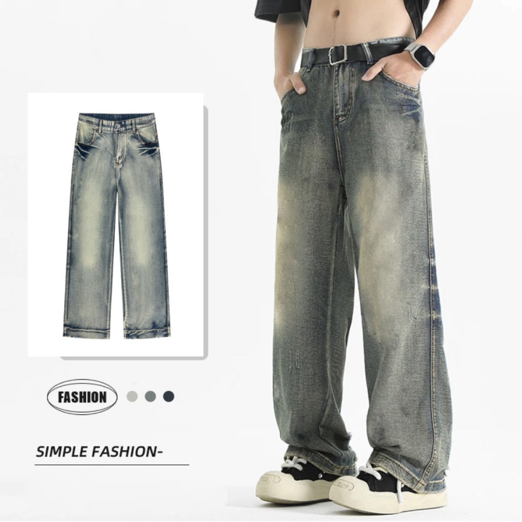 Jual Jalan retro Amerika street style celana jeans cutbray pria baggy ...