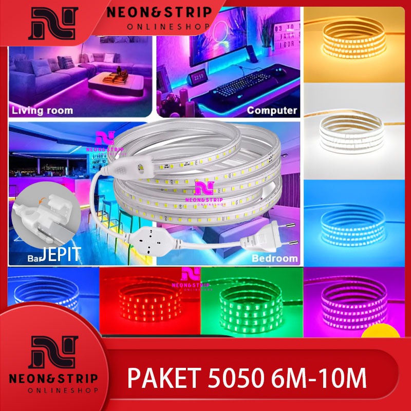 Jual PAKET Lampu Led Strip Selang 5050 5m 8m 10 meter (lampu strip+ Socket)5050 Lampu Hias Cafe ...