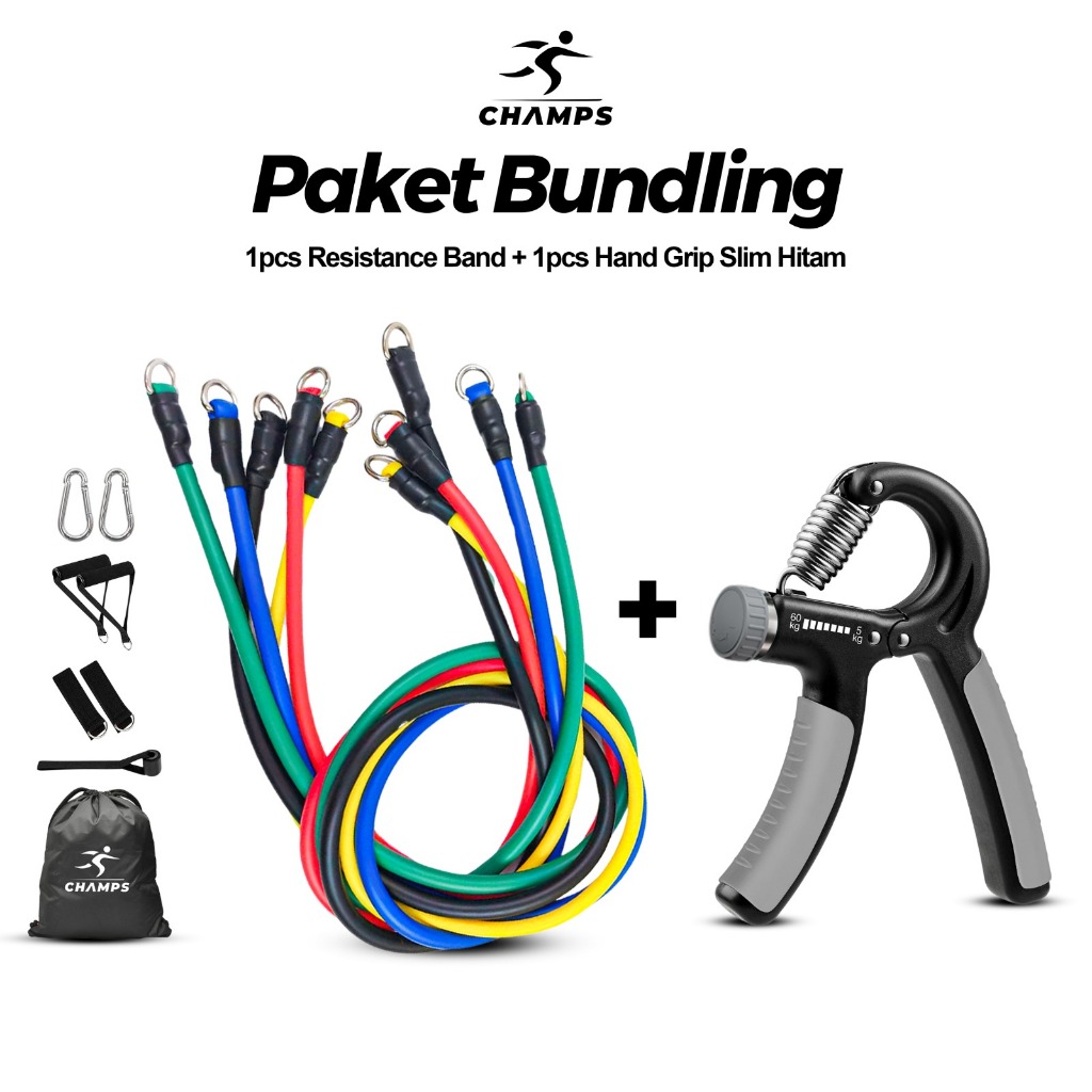 Jual CHAMPS Paket Bundling Resistance Bands 11-in-1 + Hand Grip – Tali ...