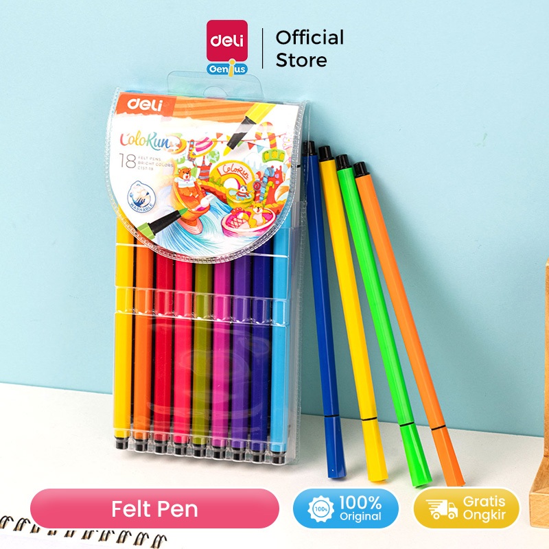 Jual Deli Genius Felt Pen / Spidol Mewarnai Warna Bullet Tip EC157 ...