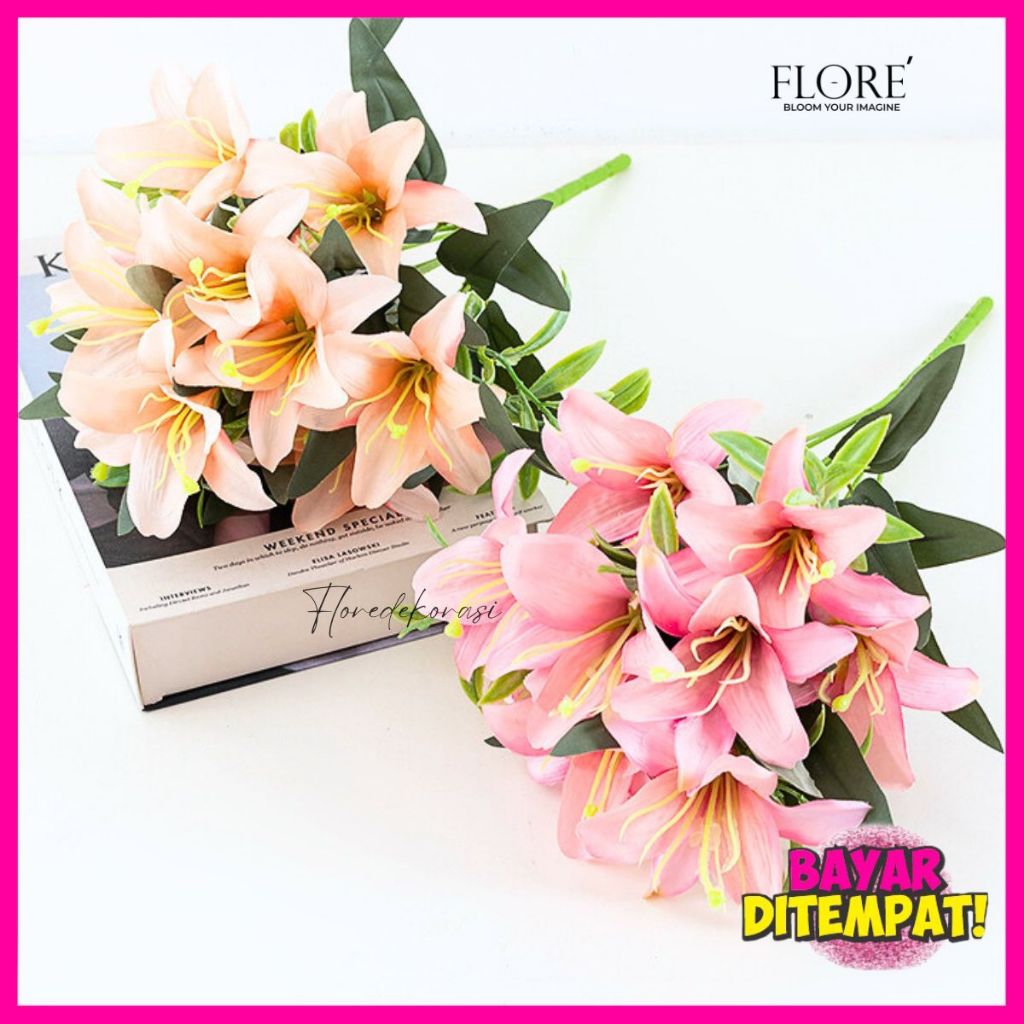 Jual Bunga Lily Flower Cabang x5 Dekorasi/Bunga Lyly Hias Dekorasi ...
