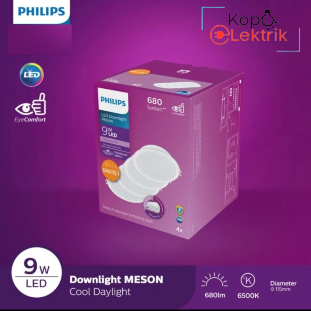 Jual Philips Downlight 9 Watt Multipack Beli 3 Gratis 1 Putih 9W ...