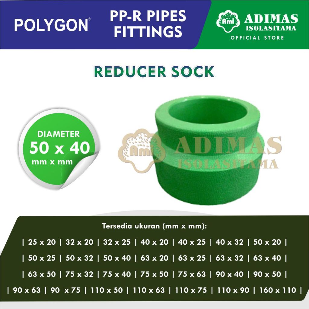 Jual Fitting PPR Polygon Reducer Sock Diameter 50 mm x 40 mm Sambungan ...