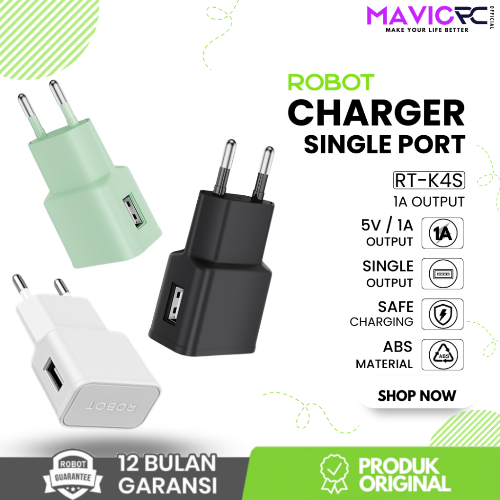 Jual [ PER PCS ] ROBOT RT-K4 Adaptor Kepala Travel Charger 5V/1A USB ...