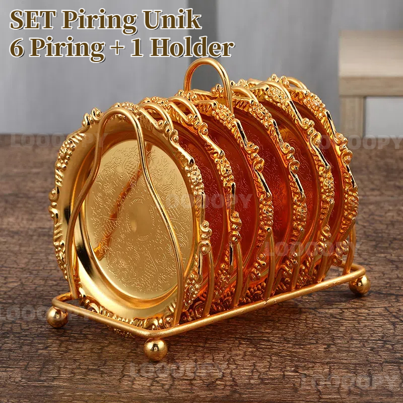 Jual LOOOOPY Stand With Piring Buah Kurma Stainless Emas Kue Permen ...