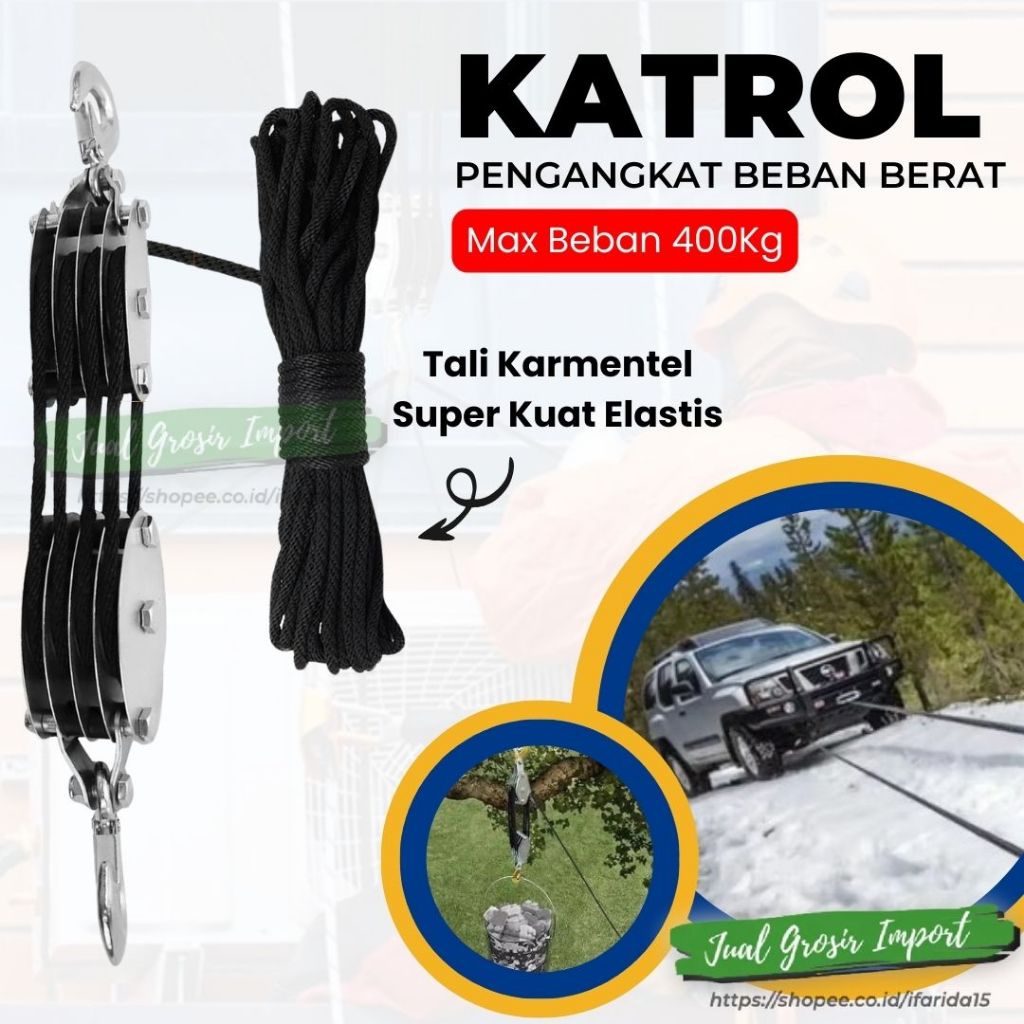 Jual Tali Blok Katrol Kerekan Tangan Manual 18 Meter Untuk Mengangkat ...