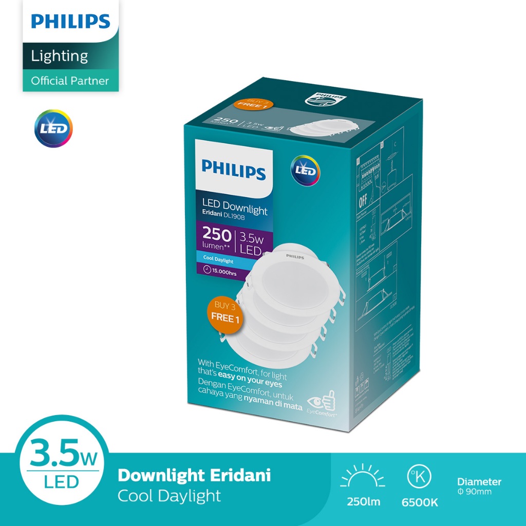 Jual Philips Lampu Panel Downlight Eridani Multipack DL190B LED3 D80 3.5W Putih | Shopee Indonesia