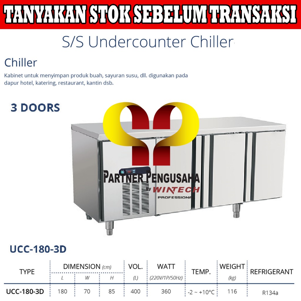 Jual GEA UCC-180-3D UCC1803d S/S Undercounter Chiller 3 Pintu Door ...