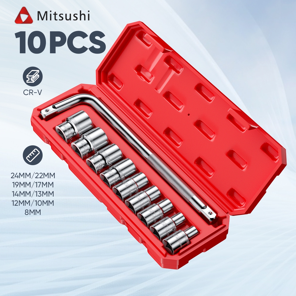 Jual Mitsushi Kunci Shock L Set 10PCS 8-24mm Mata Sock Set 1/2 inch 6PT Socket Wrench Set 1/2 ...