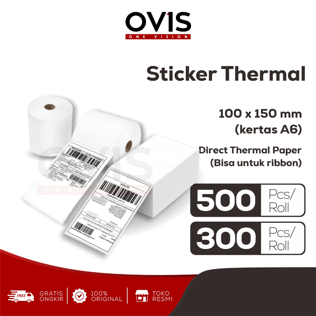 Jual Label Stiker Resi Thermal Direct 100x150 mm OVIS Sticker Paper Kertas A6 10x15 cm Roll ...