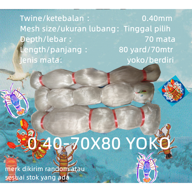 Jual Jaring ikan senar 0.40 70md/80yds yoko UKURAN TINGGAL PILIH jaring ...