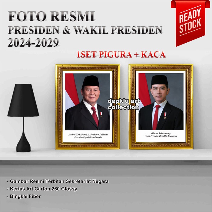 Jual foto presiden dan wakil 1 SET uk. 10R+ (25x35) & Bingkai Fiber Gold Motif | Shopee Indonesia