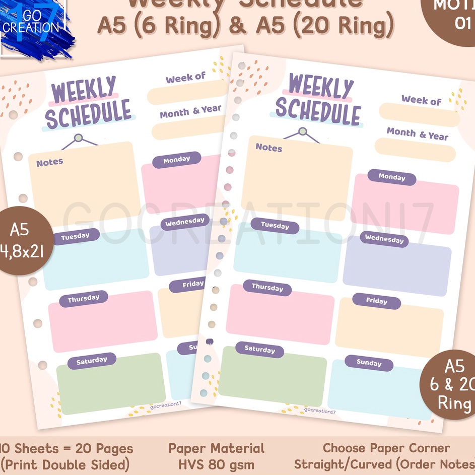 Jual KI3 Kes Planner Isi Binder Weekly Schedule Motif Premium A5 ...