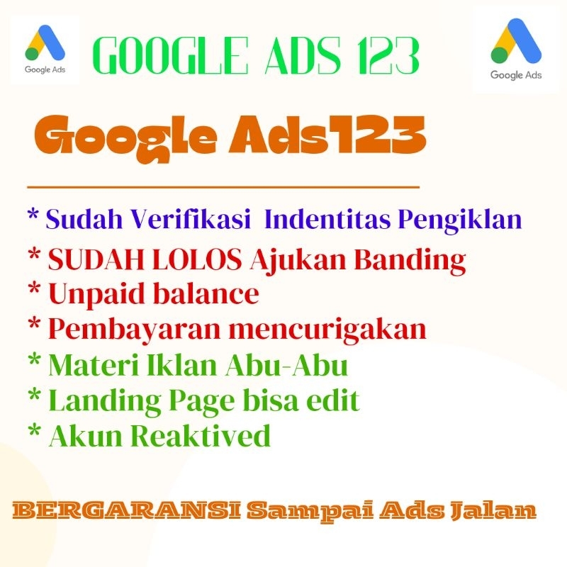 Jual Akun Google Ads Verified & Re-aktive Garansi Running | Shopee ...