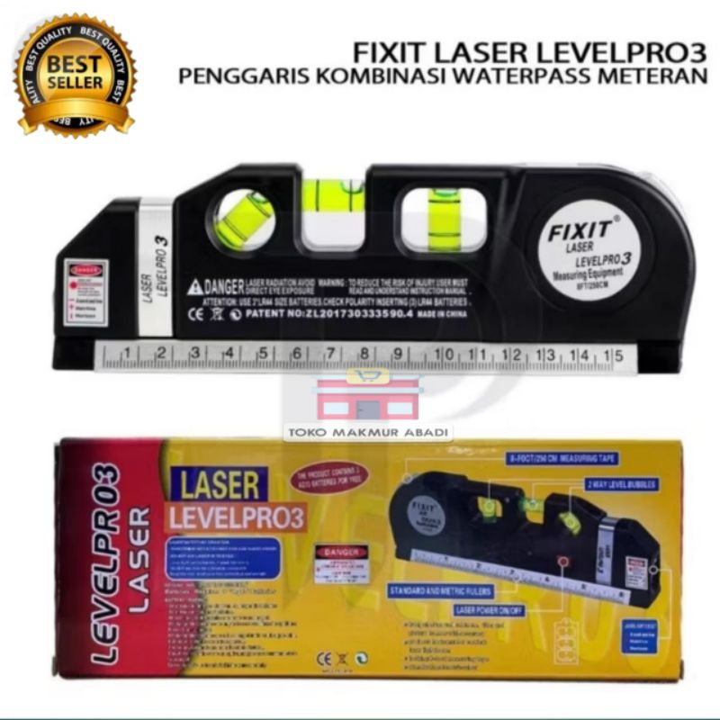 Jual Fixit Level Pro 3 Penggaris Laser Magnet Waterpass Meteran Laser ...