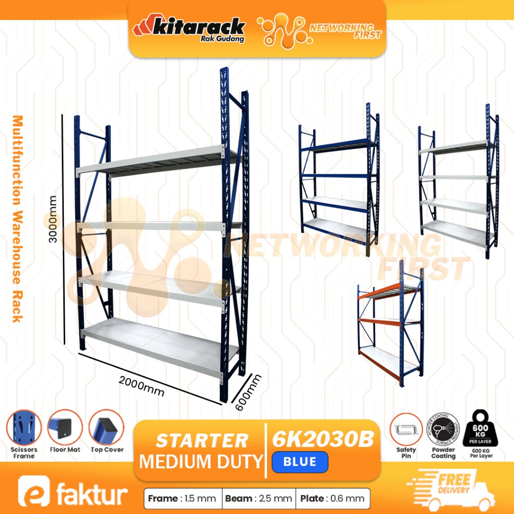 Jual Rak Gudang Kitarack Frame Biru 600kg/Layer P:2000xL:600xT:3000mm ...