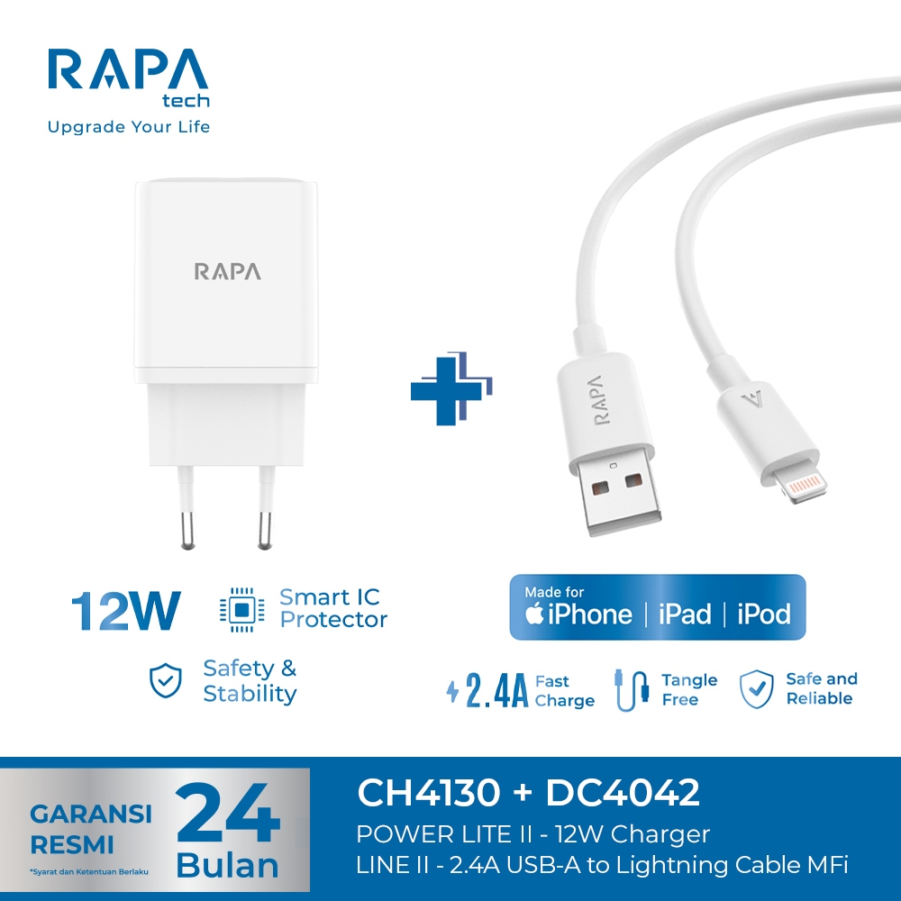Jual RAPAtech Power II Charger iP (PD 10W) MFi Kabel USB to Lightning ...