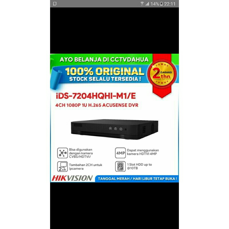 Jual DVR HIKVISION 4 CH IDS.7204 HQHI-mi/E Full hd 1080p support semua ...