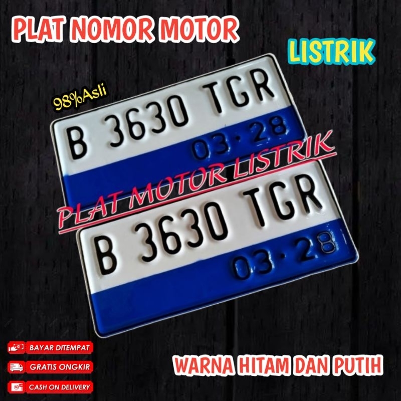 Jual PLAT NOMOR MOTOR LISTRIK STANDAR FONT LAMA DAN FONT BARU WARNA HITAM & PUTIH SEPASANG D/B ...