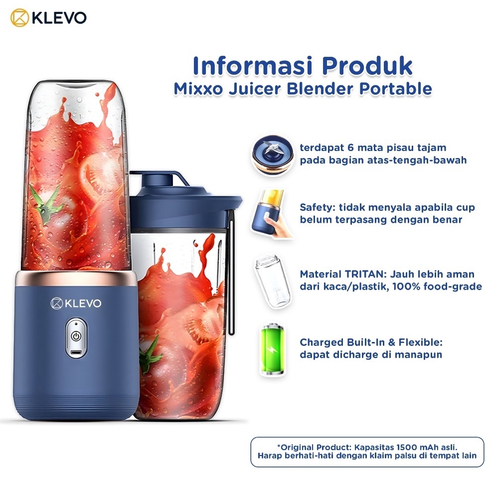 Jual Pabrik Resmi KLEVO MIXXO Blender Juicer Portable 6 Mata Pisau ...