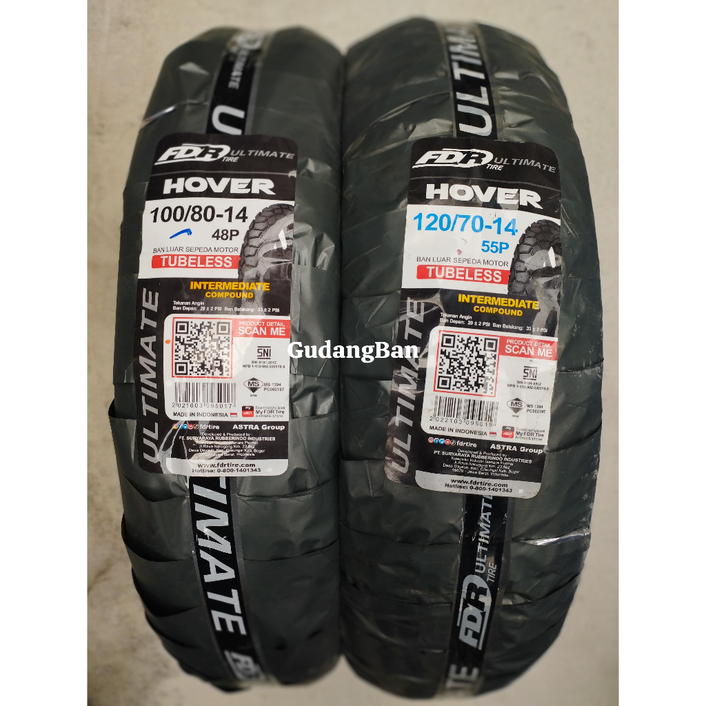 Jual ( RING 14 ) Paket FDR Hover Ultimate 100 / 80 - 14 dan 120 / 70 - 14 Semi Trail Ban motor ...