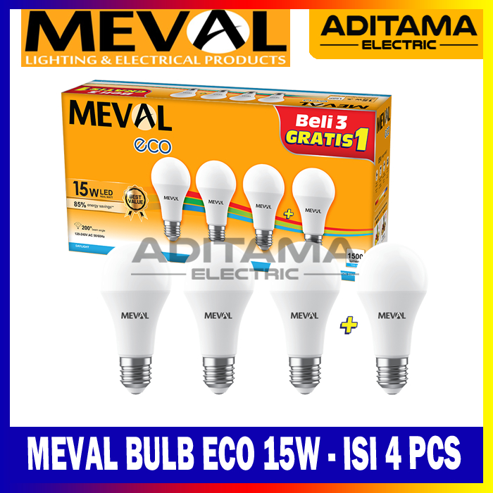 Jual MEVAL BULB ECO LAMPU BOHLAM LED PAKETAN ISI 4 PCS 15 WATT 15W ...