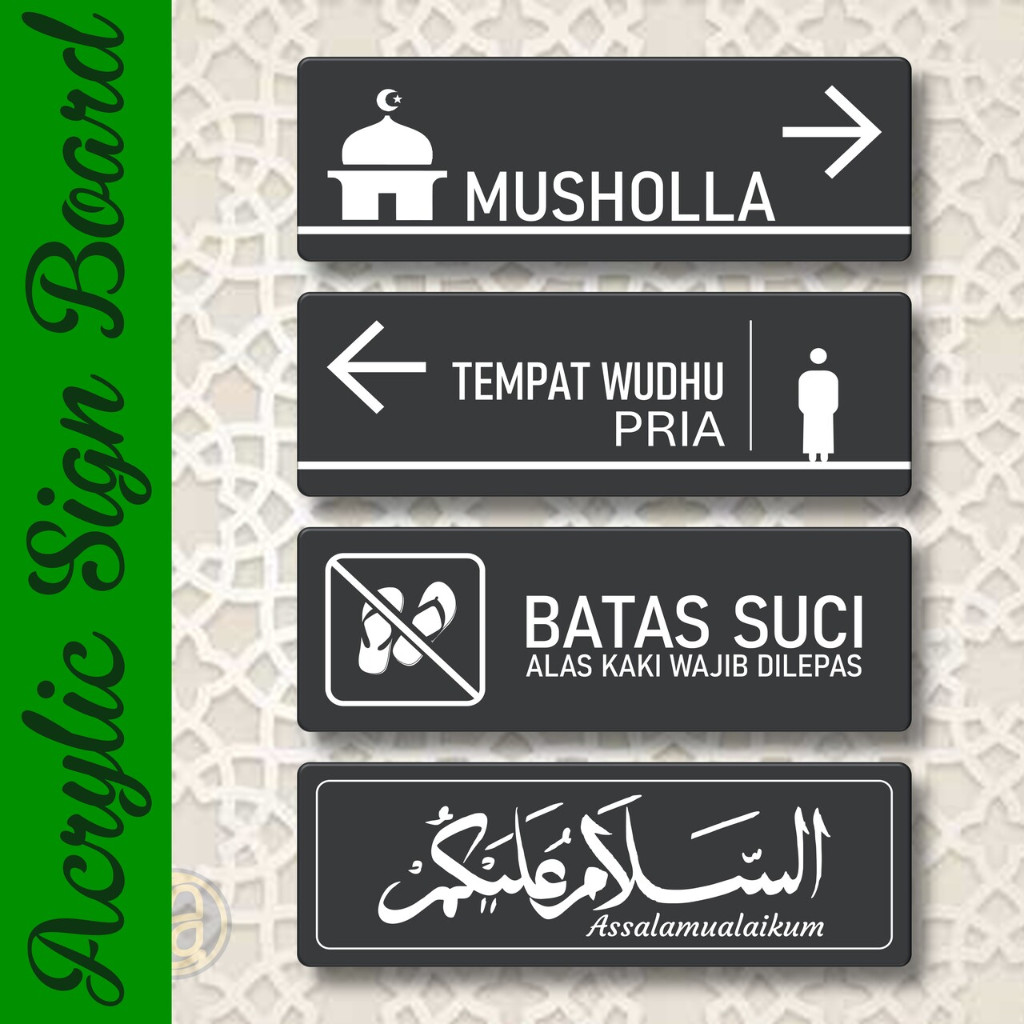 Jual MUSHOLLA SIGN Akrilik 10x30cm - Rambu Nama Ruangan Premium Hitam ...