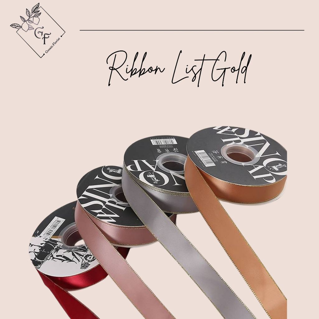 Jual TERLENGKAP 1ROLL PITA SATIN LIST GOLD 2.5CM IMPORT PREMIUM PITA ...