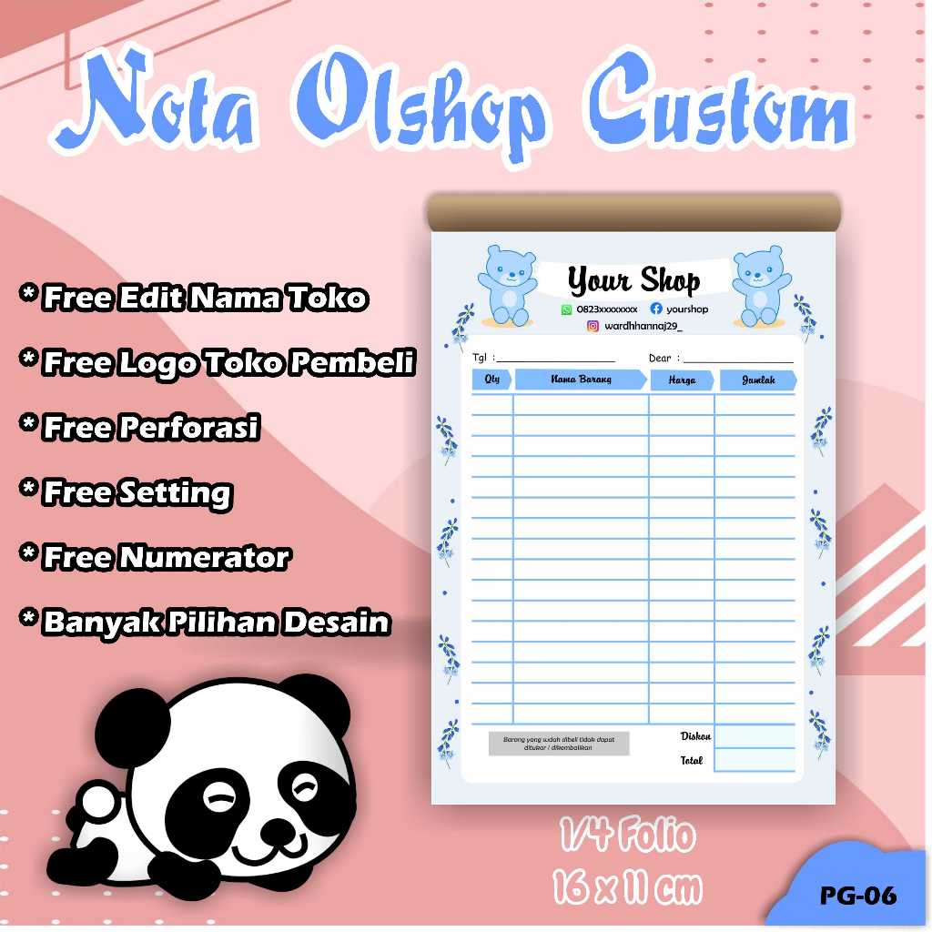Jual Cetak Nota Custom Nota Toko Nota OlShop 2ply Full Color | Shopee ...