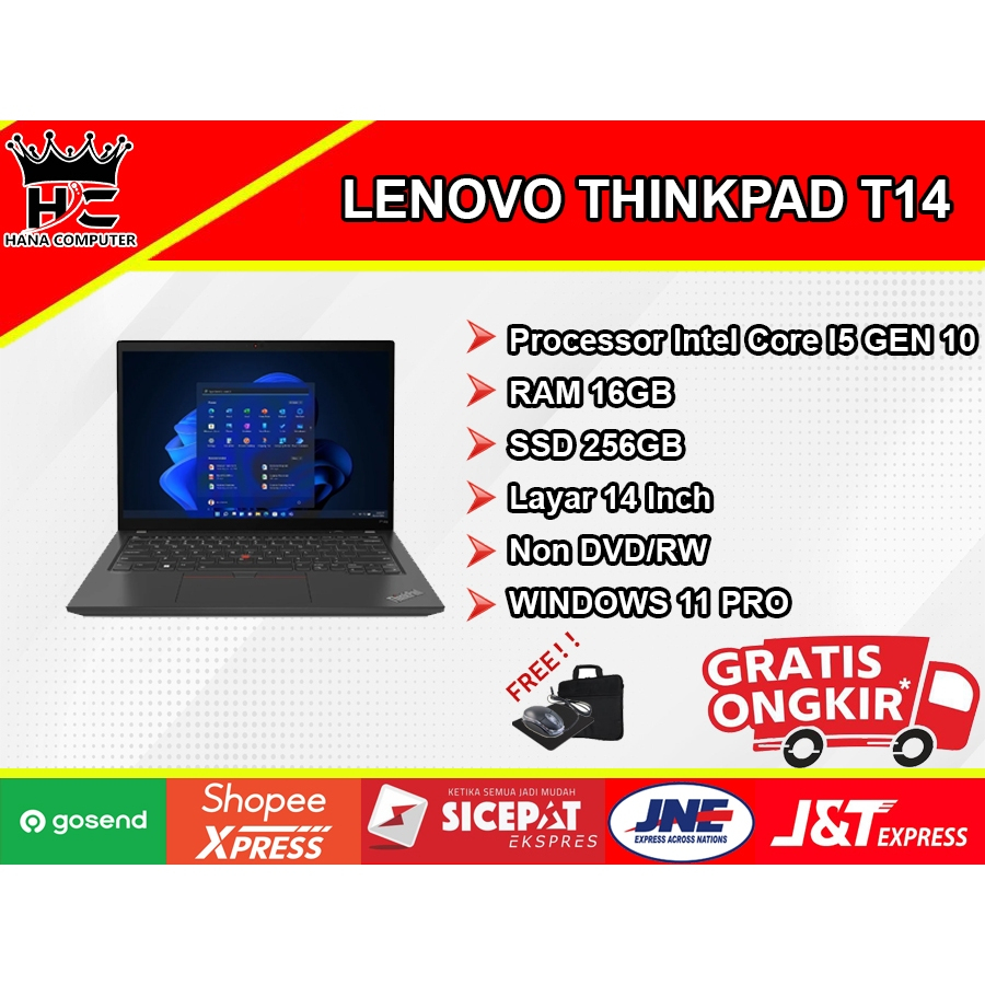 Jual LENOVO THINKPAD T14 INTEL CORE I5 GEN 10 RAM 8GB SSD 256GB LAYAR 14" WIN 11 | Shopee Indonesia