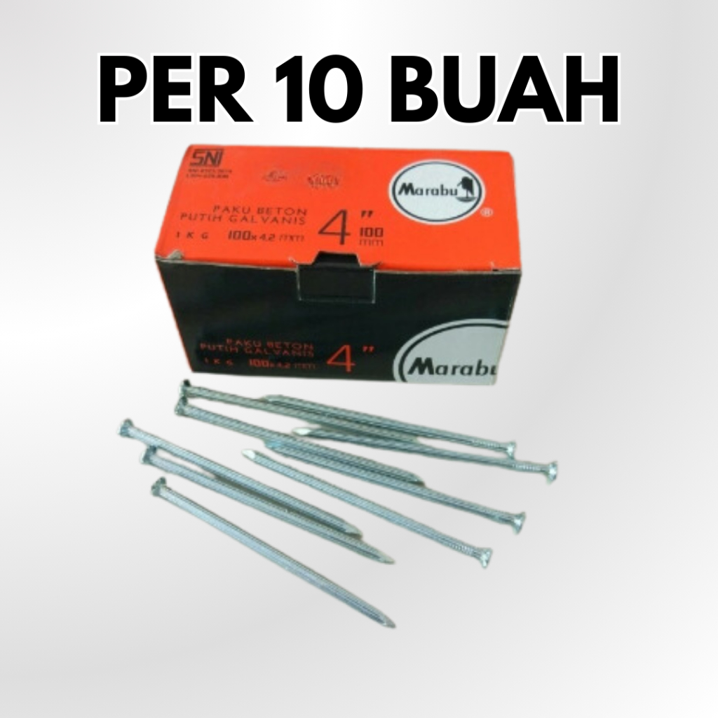 Jual PER 10 BUAH Paku Beton 4 Inch Marabu Putih Paku Tembok Dinding 100 mm 10 cm Concrete Nail ...