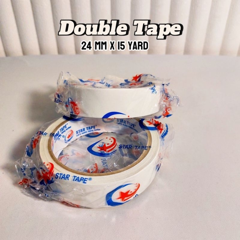 Jual Double Tape ukuran 24 mm x 15 yard Solasi Bolak Balik Isolasi Dobel Tip | Shopee Indonesia