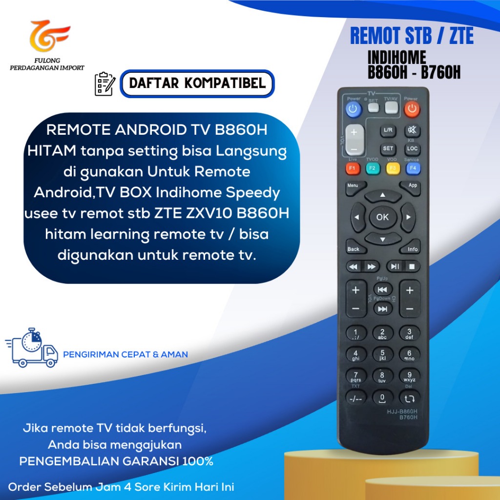Jual Remot / Remote Android TV BOX Stb Set Top Box Speedy TV Use ZTE ZXV10 B760H B860H Hitam ...